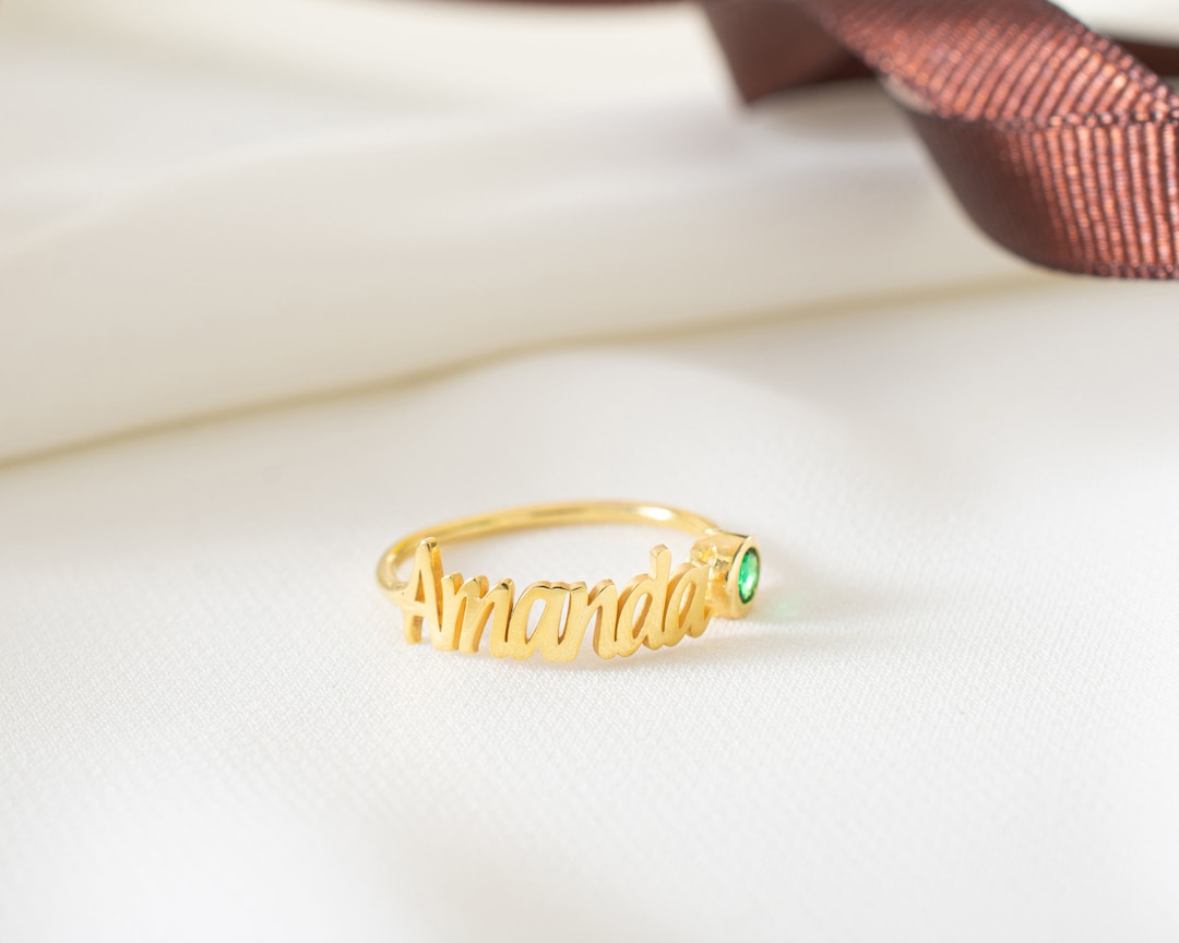 Birthstone Name Ring - Custom Name Ring With Birthstone - Custom Name ...