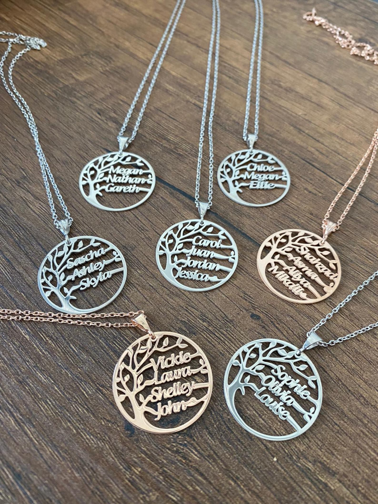 Family Name Necklace Family Tree Necklace Disc Necklace | Etsy