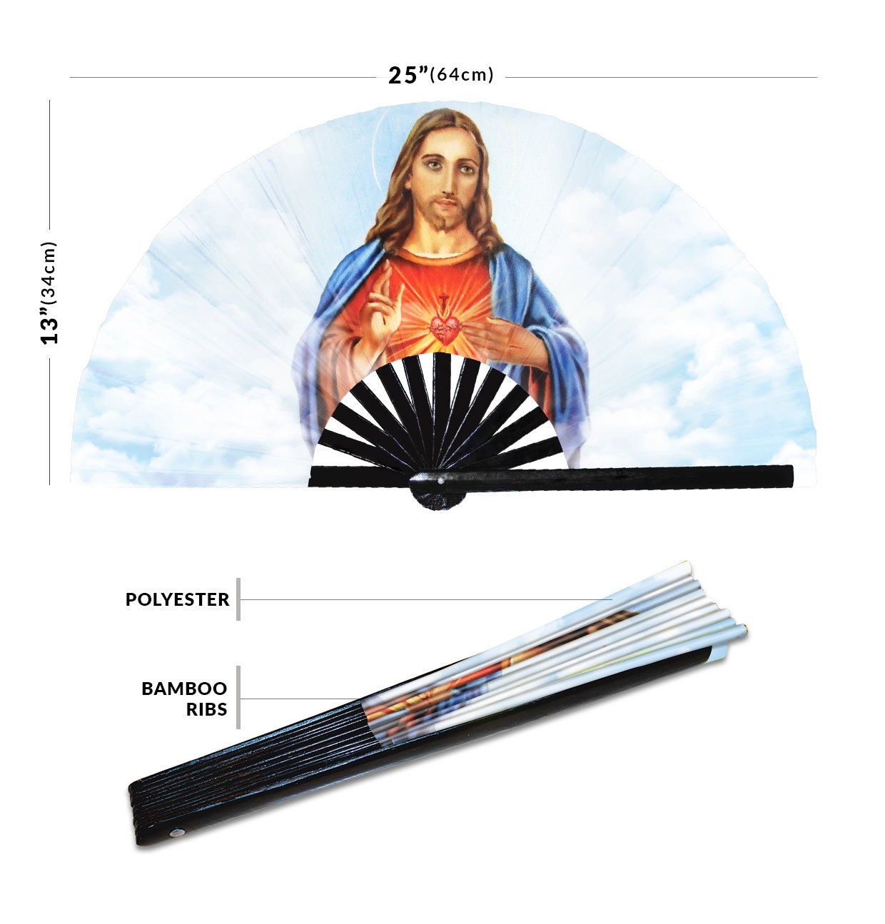 Jesus Christ Sacred Heart Fan Sacred Heart UV Glow Handheld - Etsy