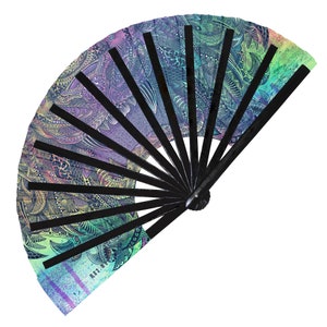 Tribal Lion Hand Fan UV Glow Snap Fan Lion Large Hand Fan | Etsy