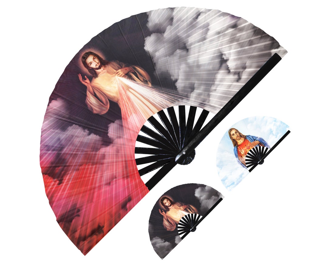 Jesus Christ Sacred Heart Fan Sacred Heart UV Glow Handheld Fan Jesus ...
