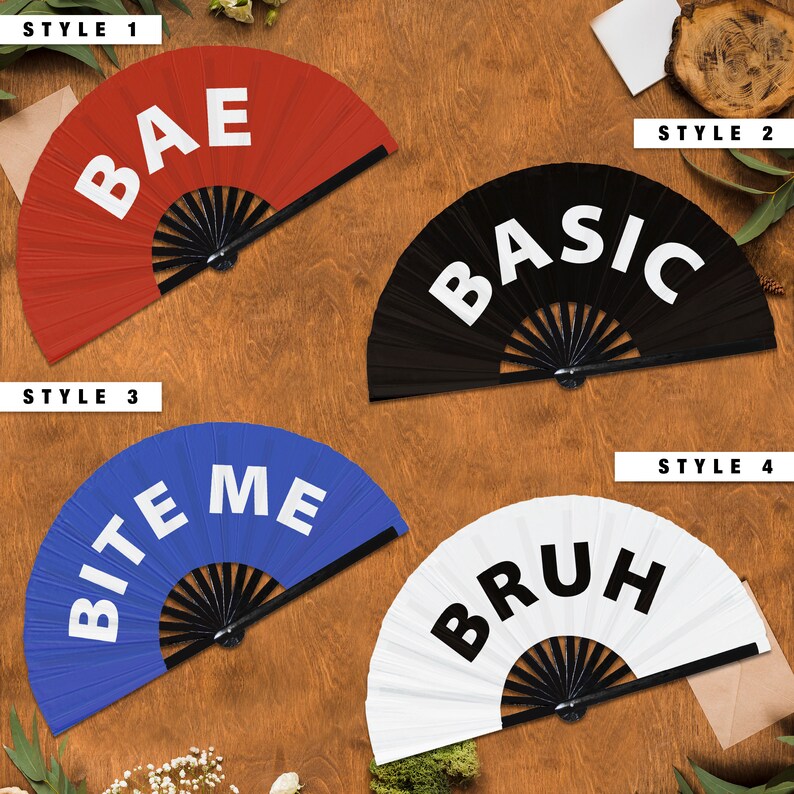 Rave Words Hand Fan UV Glow Bae Basic Bite Me Bruh Chill Crave | Etsy