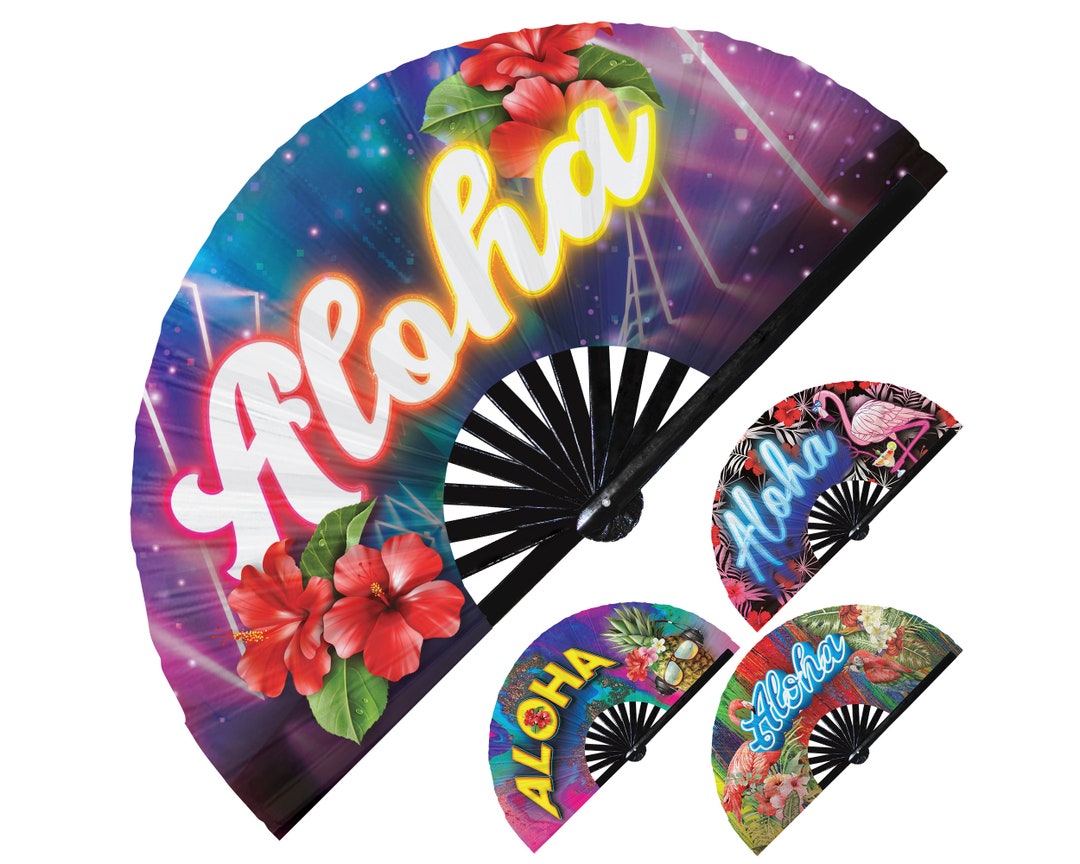 Aloha Hawaii UV Glow Hand Fan Maui Aloha Folding Hand Fan Tropical ...