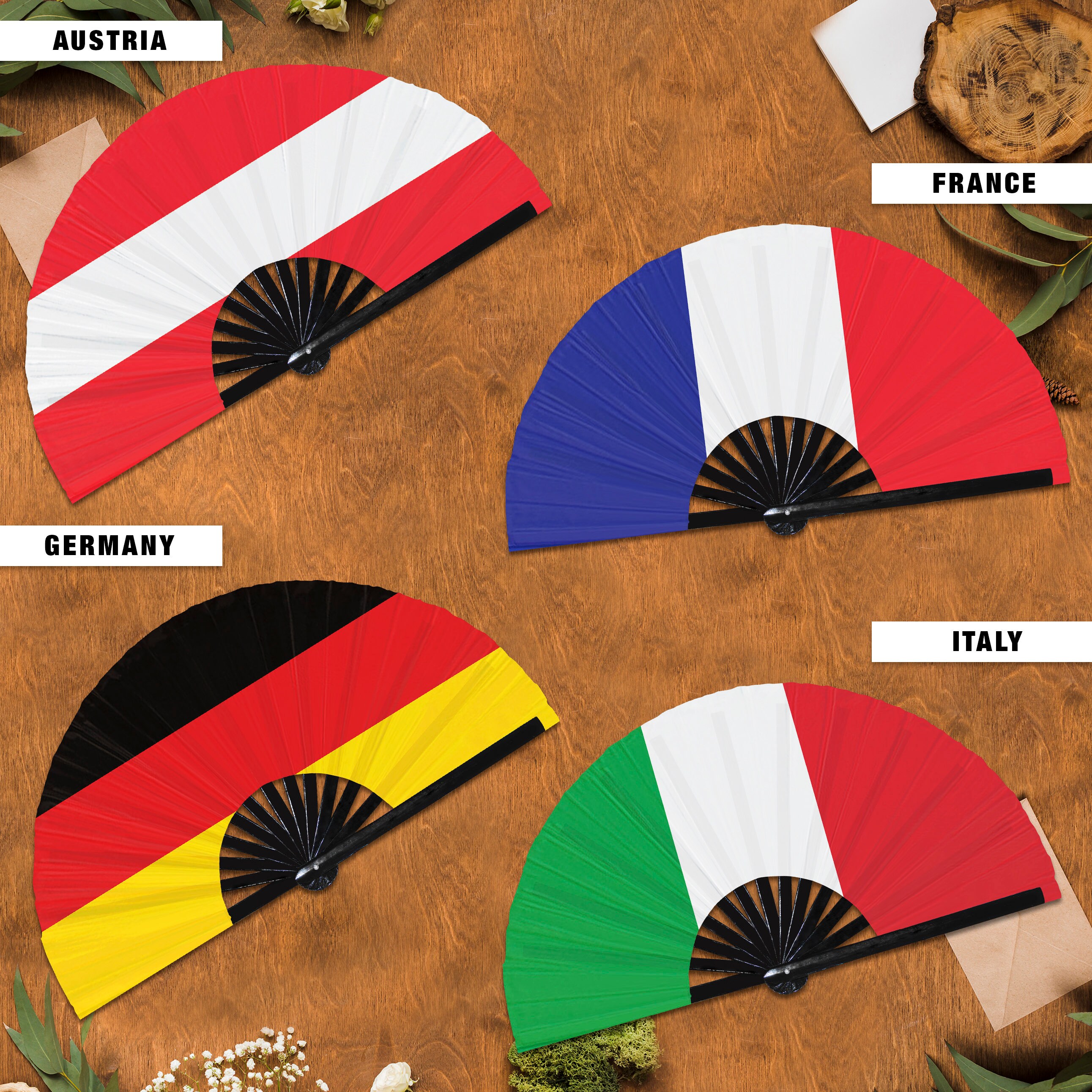 National Flags Foldable Hand Fans UK Austria France Germany - Etsy