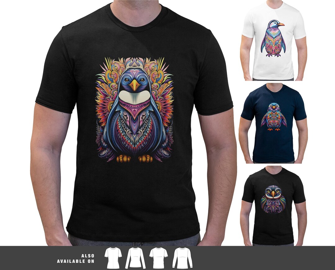 Penguin Mandala Psychedelic Art Super Soft T-shirt Cotton Crew Neck ...