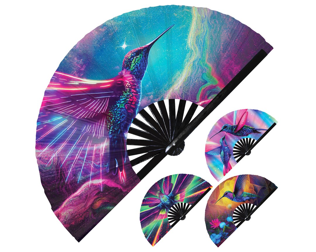 Hummingbird Neon Hand Fan Foldable Bamboo Circuit Rave Hand Fans ...
