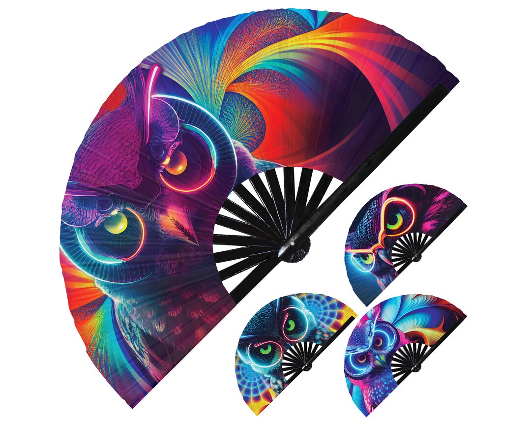 Owl Neon Hand Fan Foldable Bamboo Circuit Rave Hand Fans Neon - Etsy