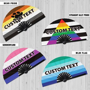 Custom Text Pride Flag LGBTQA UV Glow Hand Fan Transgender Bisexual ...