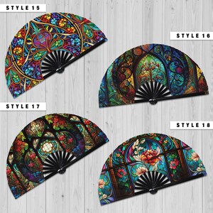 Stained Glass Hand Fan Foldable Bamboo Circuit Rave Hand Fans Flower ...
