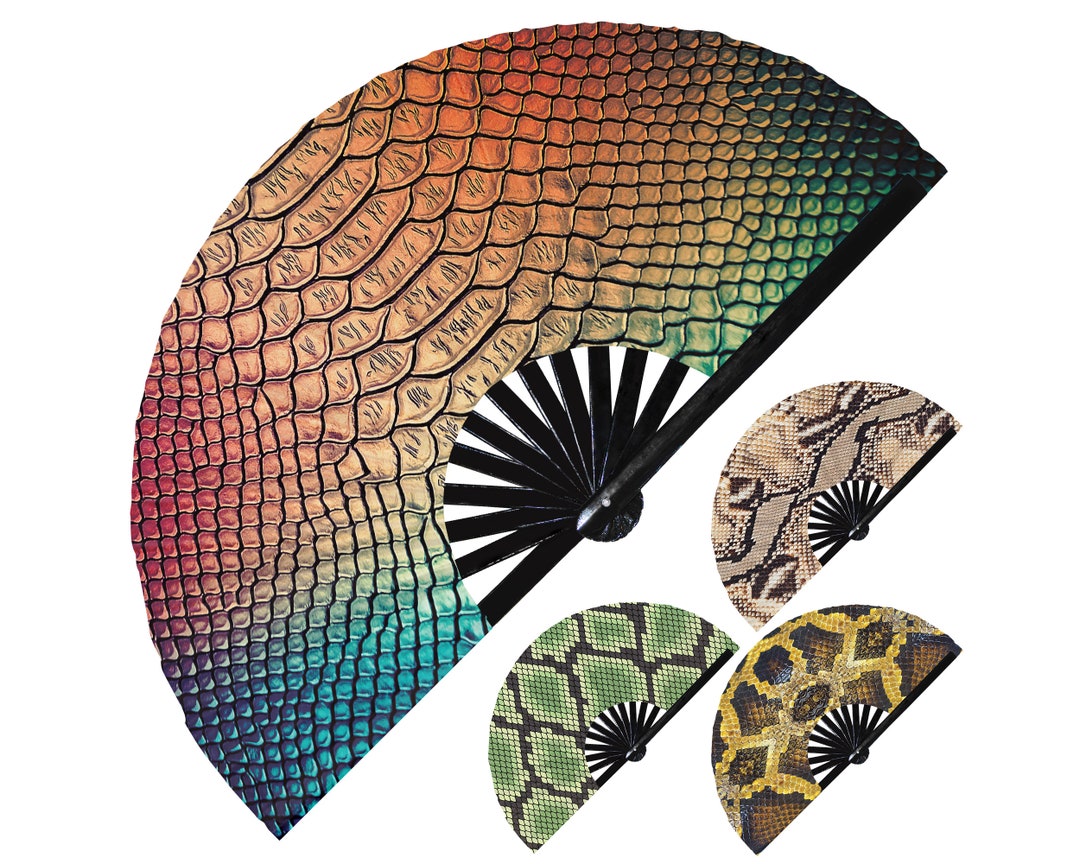Snake Print Pattern UV Glow Foldable Hand Fan Snake Skin Pattern ...