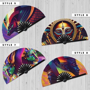 Egyptian Pharaoh Hand Fan Foldable Bamboo Circuit Rave Hand Fans Anubis ...