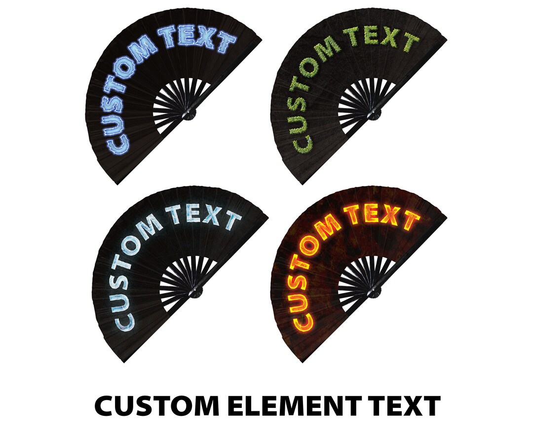 Custom Element Text Hand Fan UV Glow Gift Customize Your Own Fan Fire ...