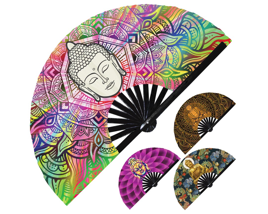 Buddha Hand Fan Foldable Bamboo Circuit Rave Hand Fan Buddhism Golden ...