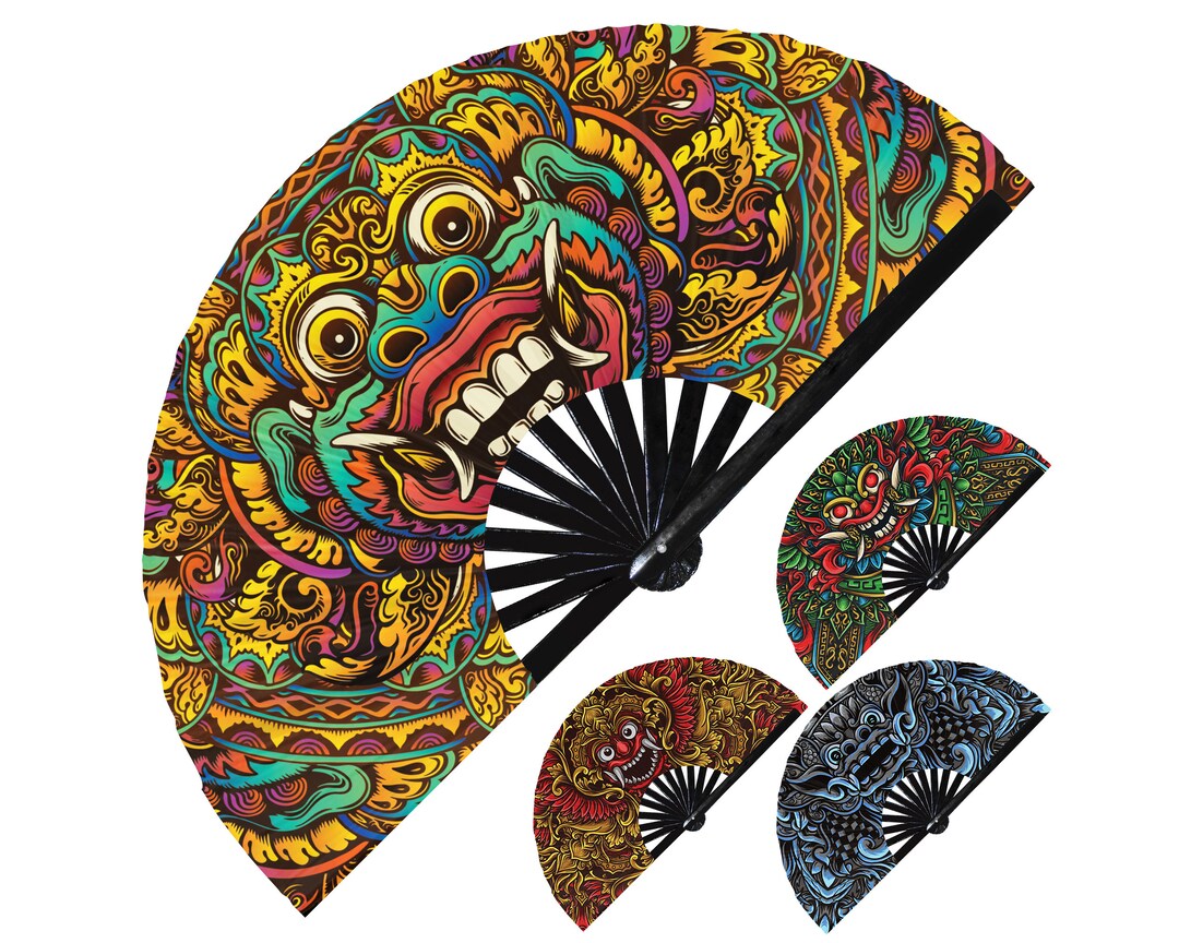 Balinese Barong Mask UV Glow Hand Fan Ornament Artwork Decor Bali ...