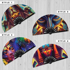 Egyptian Pharaoh Hand Fan Foldable Bamboo Circuit Rave Hand Fans Anubis ...