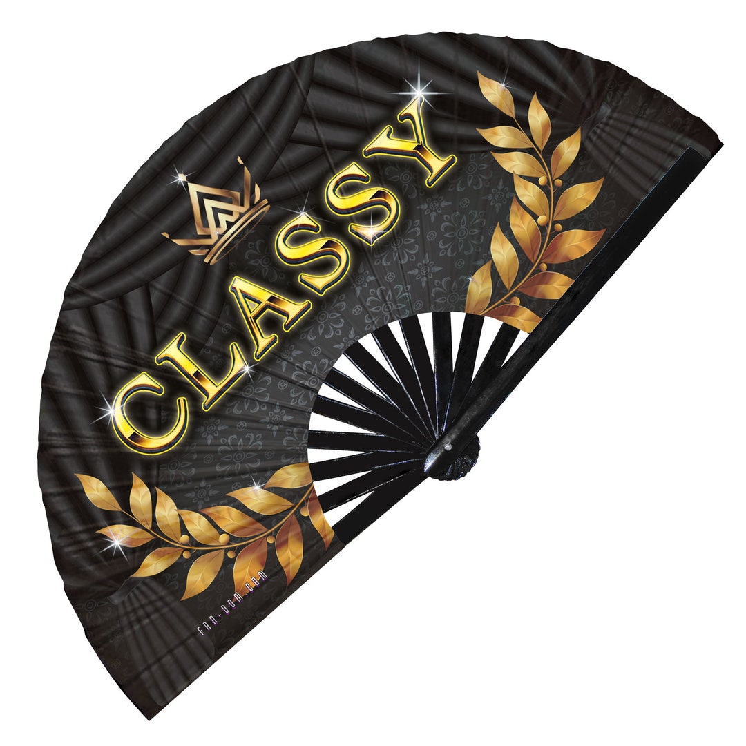 Classy Festival Fan UV Glow Classy Hand Fan Gold Rave Folding Fan ...