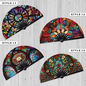 Stained Glass Hand Fan Foldable Bamboo Circuit Rave Hand Fans Flower ...
