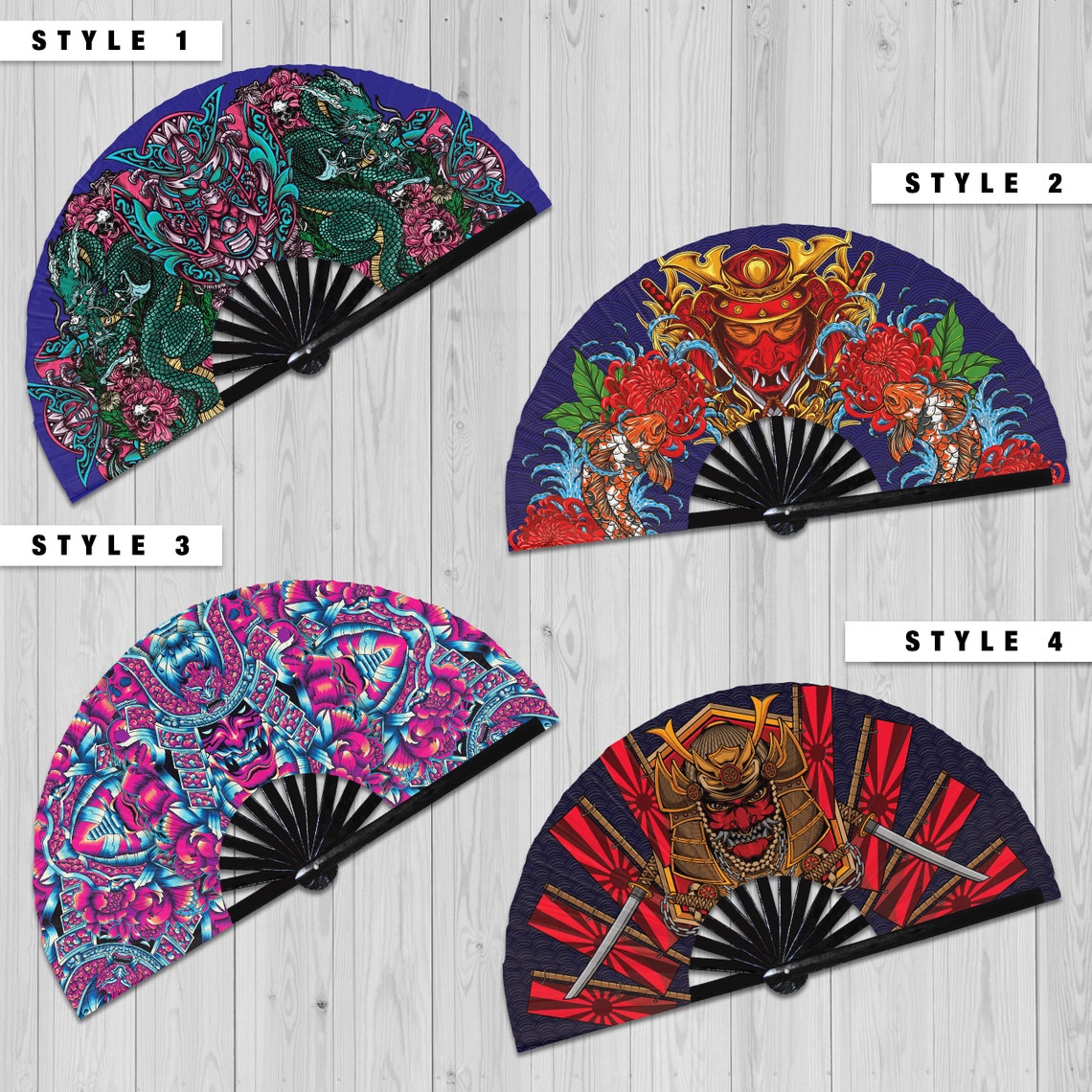 Samurai Mask Oni Mask Hand Fan UV Glow Foldable Bamboo Fan | Etsy