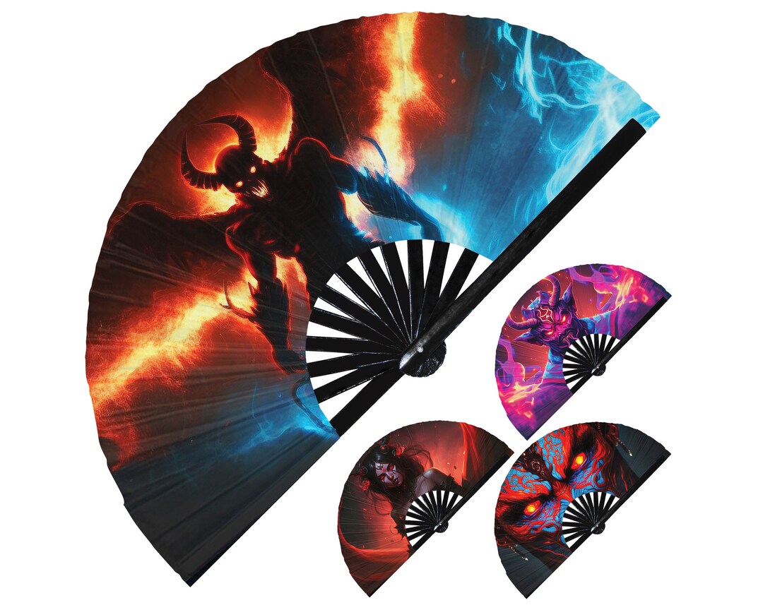 Demon Hand Fan Foldable Bamboo Circuit Rave Hand Fans Rainbow Acid ...