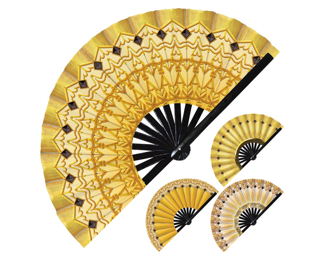 Yellow Hand Fan Cosplay Fans Golden Large Folding Fan Cosplay ...