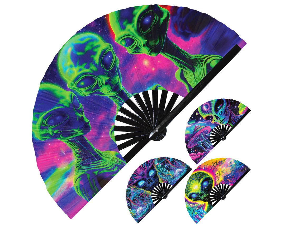 Alien Psychedelic Hand Fan Foldable Bamboo Circuit Rave Hand Fans ...