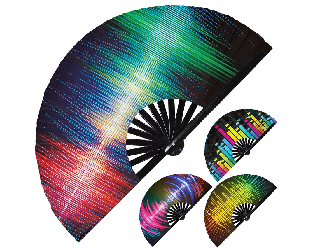 Equalizer Hand Fan Foldable Bamboo Circuit Rave Hand Fans Sound Waves ...