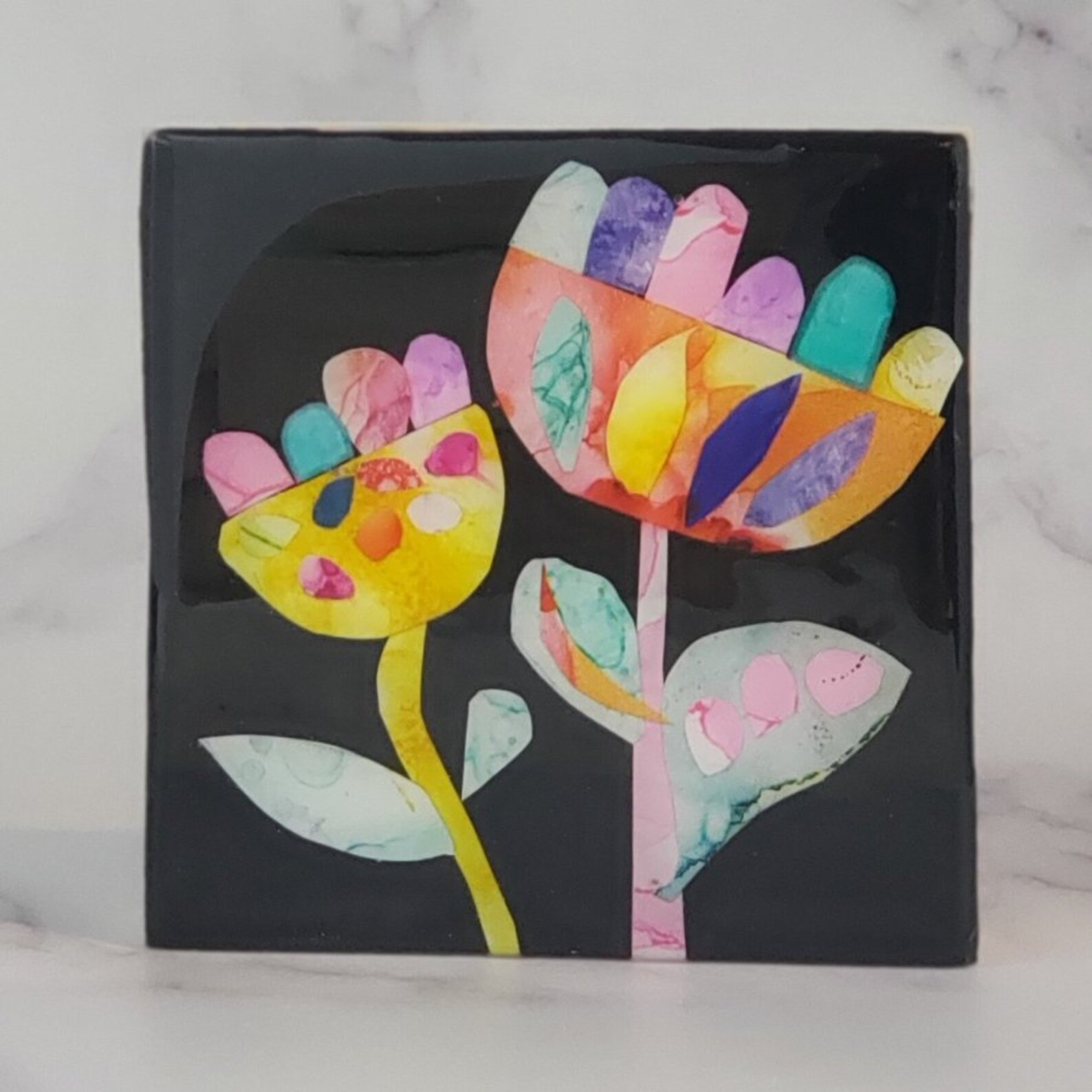 Original Abstract Art Home Decor Alcohol Ink Collage With - Etsy UK