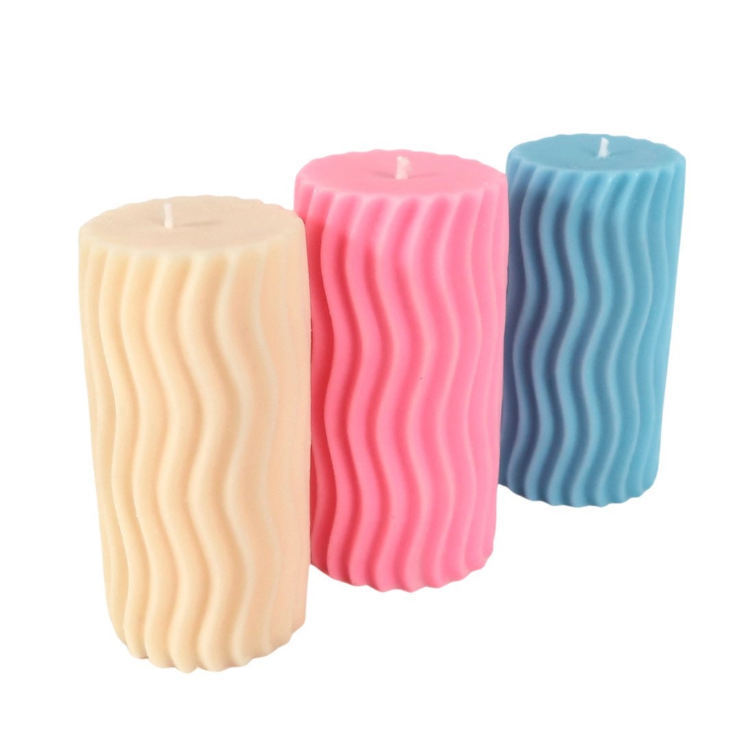 Wavy Pillar Candle Interior Design Minimal Minimalist - Etsy