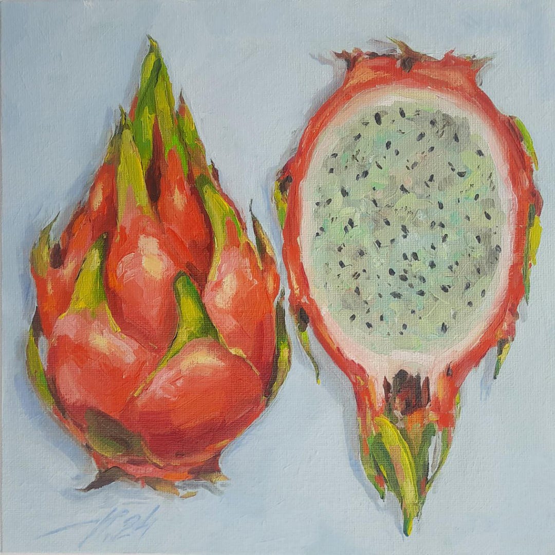 Pitaya, Original Painting, Pitahaya, Dragon Fruit, Fruit Painting ...