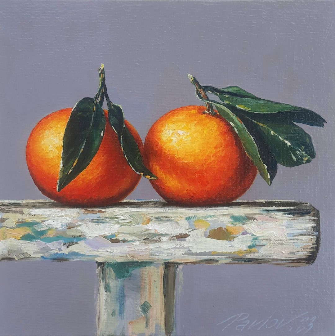 Tangerine Still Life Oil Painting: Impressionist Citrus Kitchen Art - Etsy