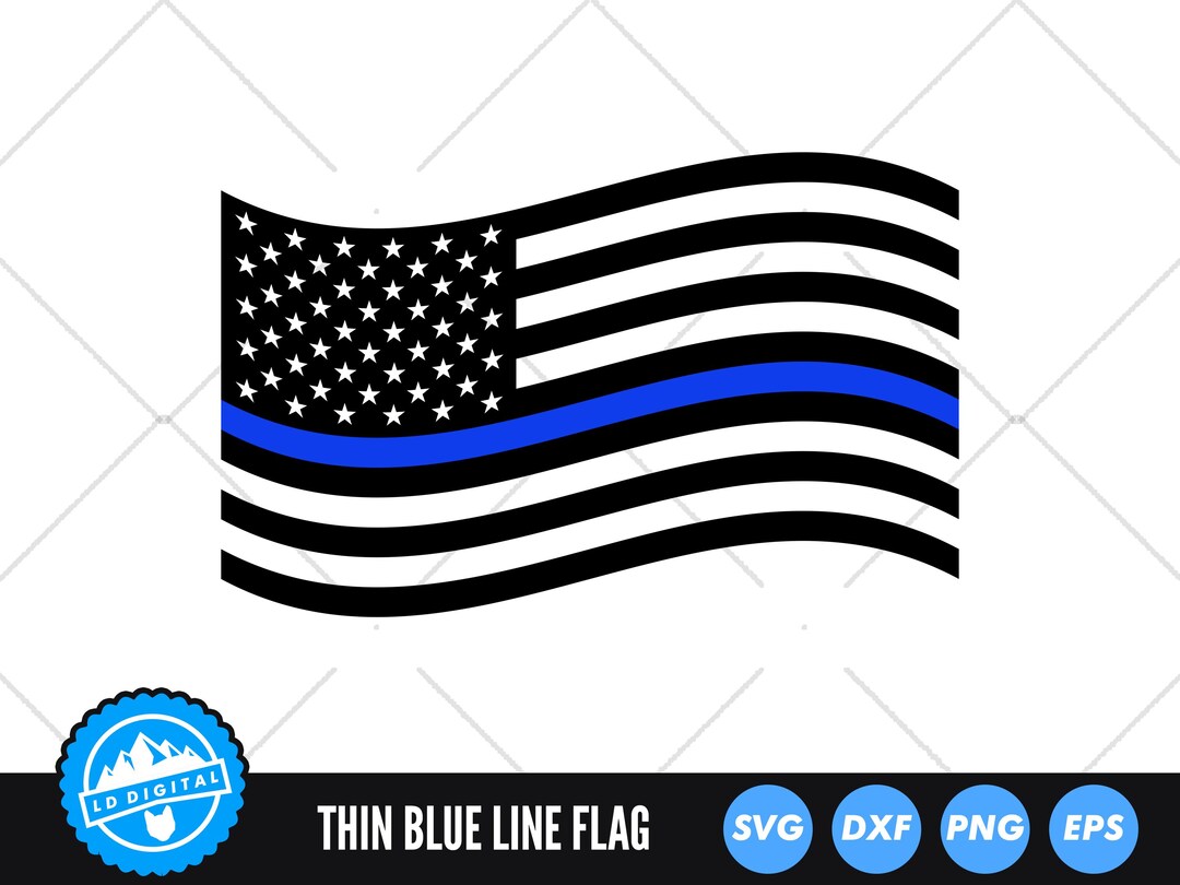 Thin Blue Line Flag SVG, Wavy US Police Support Flag, American Flag ...