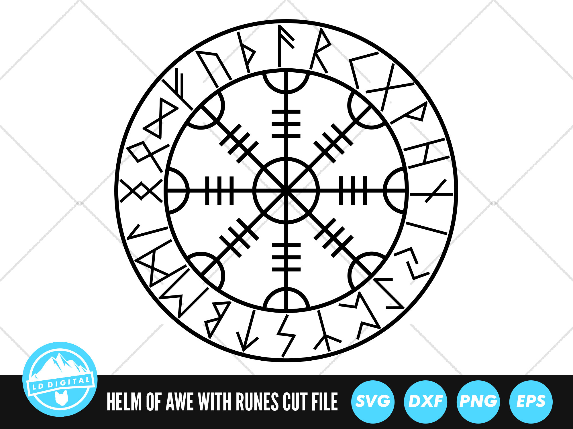 Helm of Awe With Runes SVG Files Aegishjalmr Cut Files | Etsy