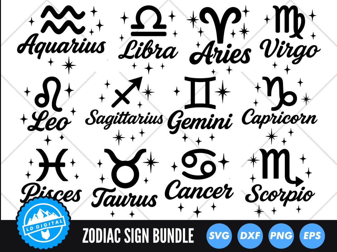 Zodiac Sign SVG Bundle, Star Sign SVG Files, Astrology Zodiac Cut Files ...