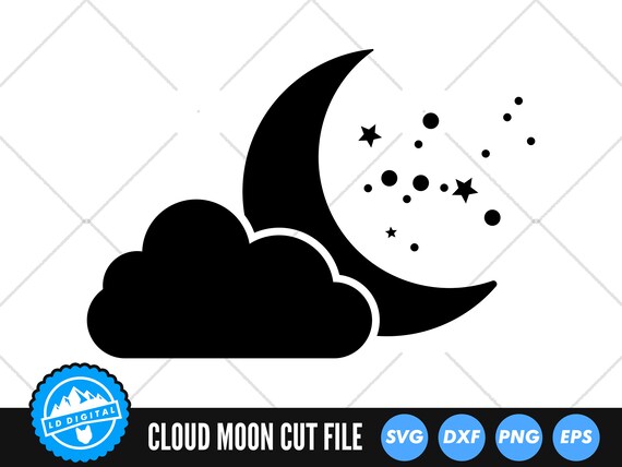 Moon and Cloud SVG Files Stars Cut Files Moon SVG Vector - Etsy Australia