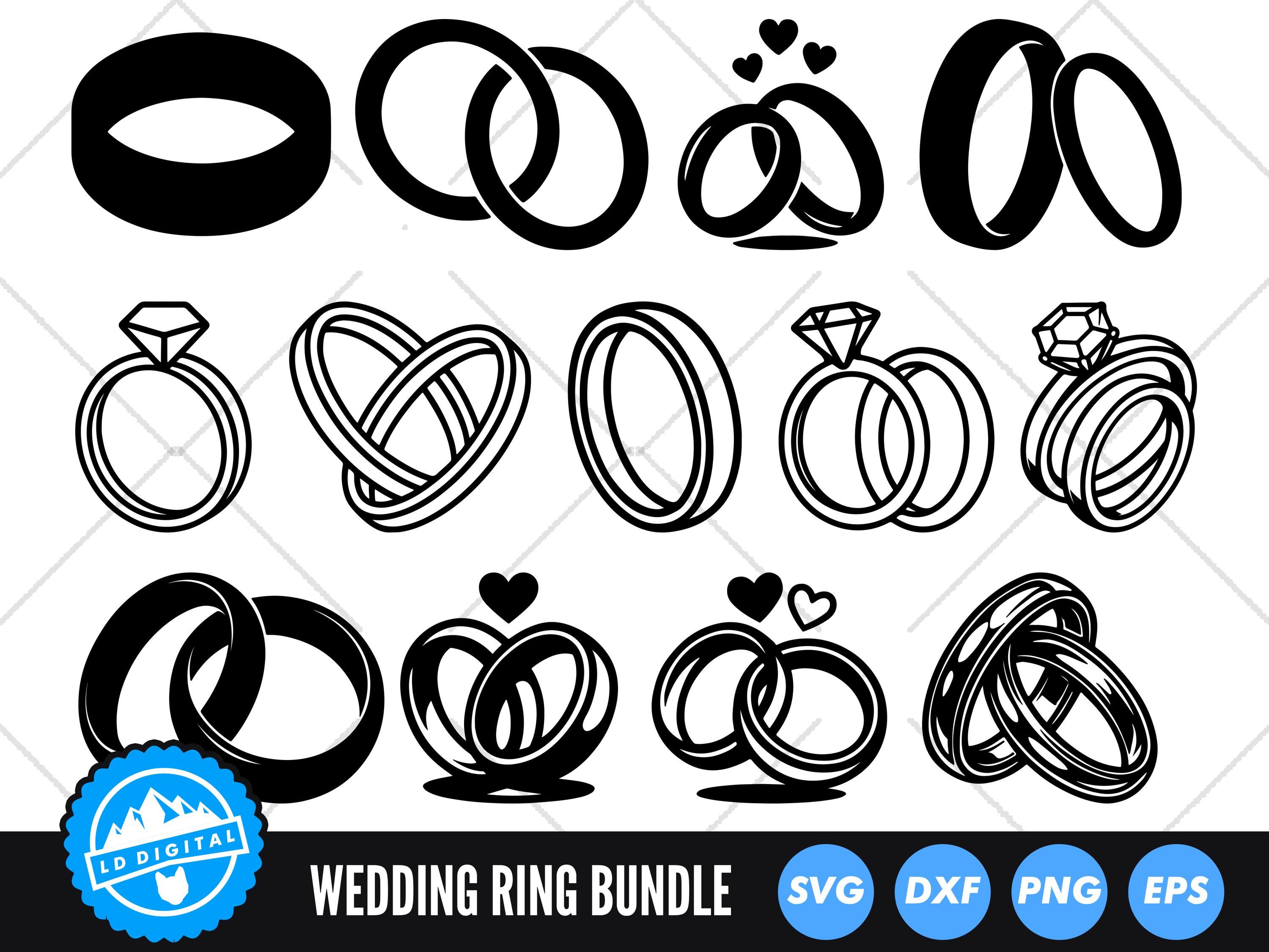 Wedding Ring SVG Bundle, Engagement Ring SVG Vector Files, Diamond Ring ...