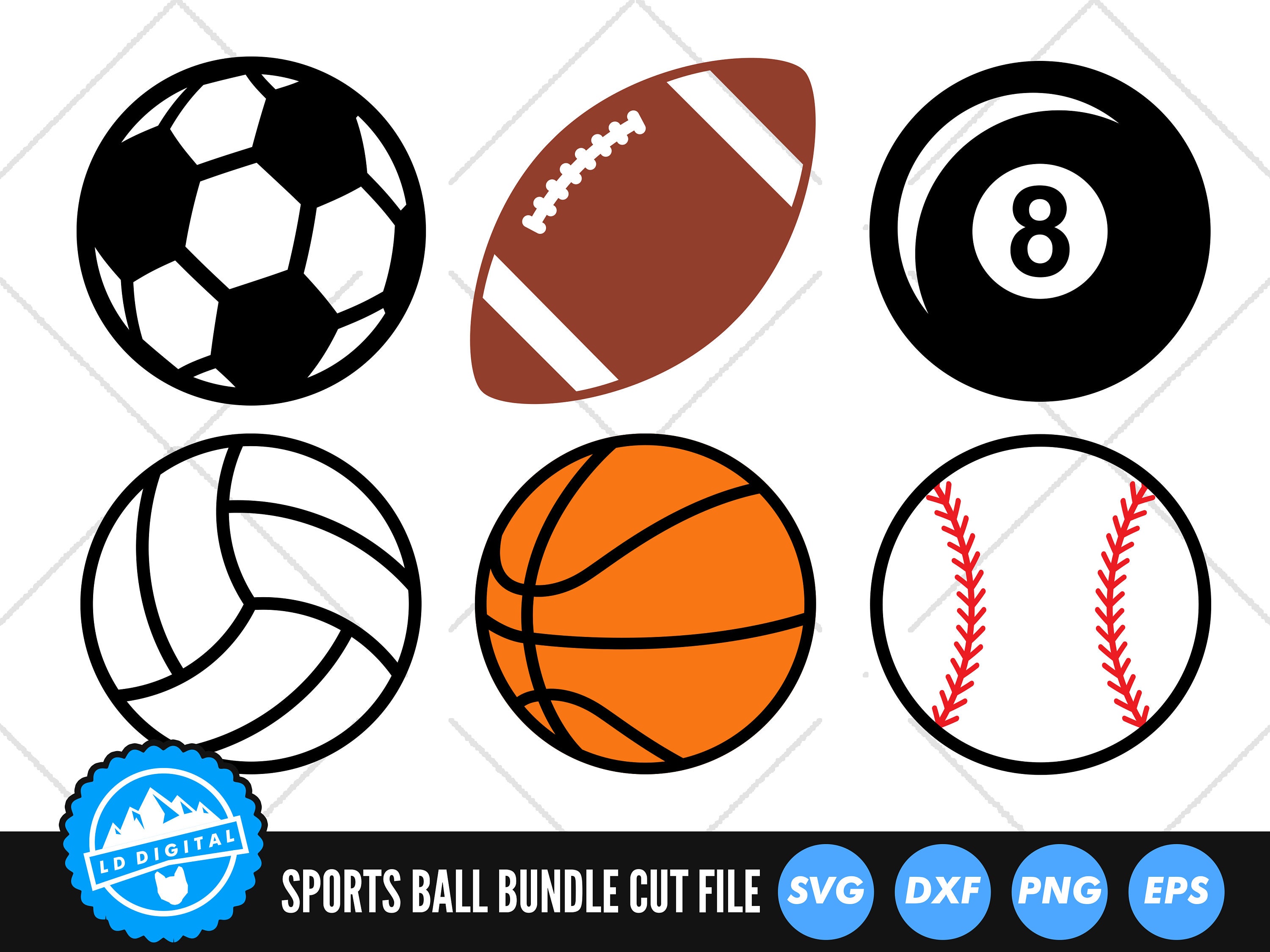 Sports Ball Bundle SVG Files Football Volleyball - Etsy