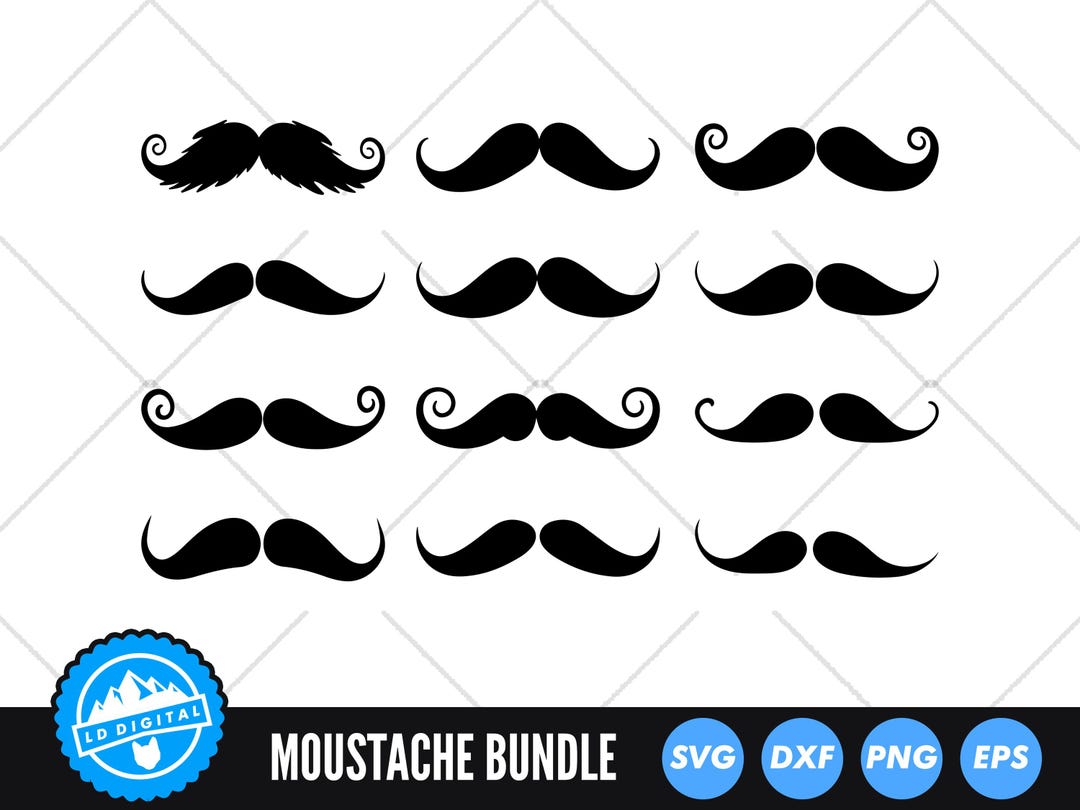 Moustache SVG Bundle, 12 Silhouette Moustaches Cut Files, Beard Clip ...