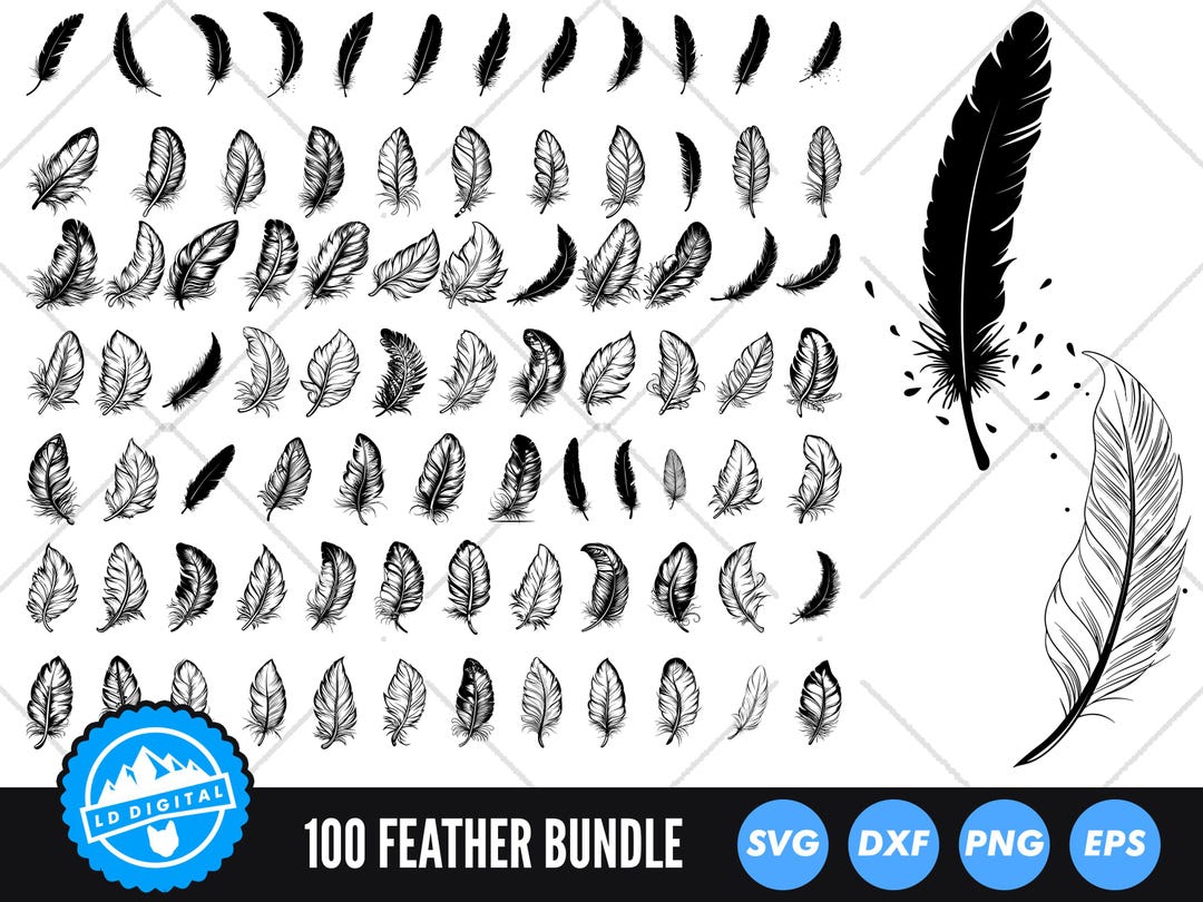 Feather SVG Bundle, Boho Feather Cut Files, Tribal Feathers Silhouette ...