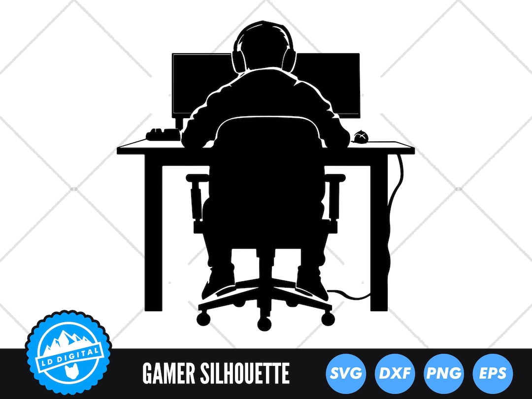 Gamer SVG Cut File, Gaming Desk Silhouette Clipart, PC Gamer PNG ...