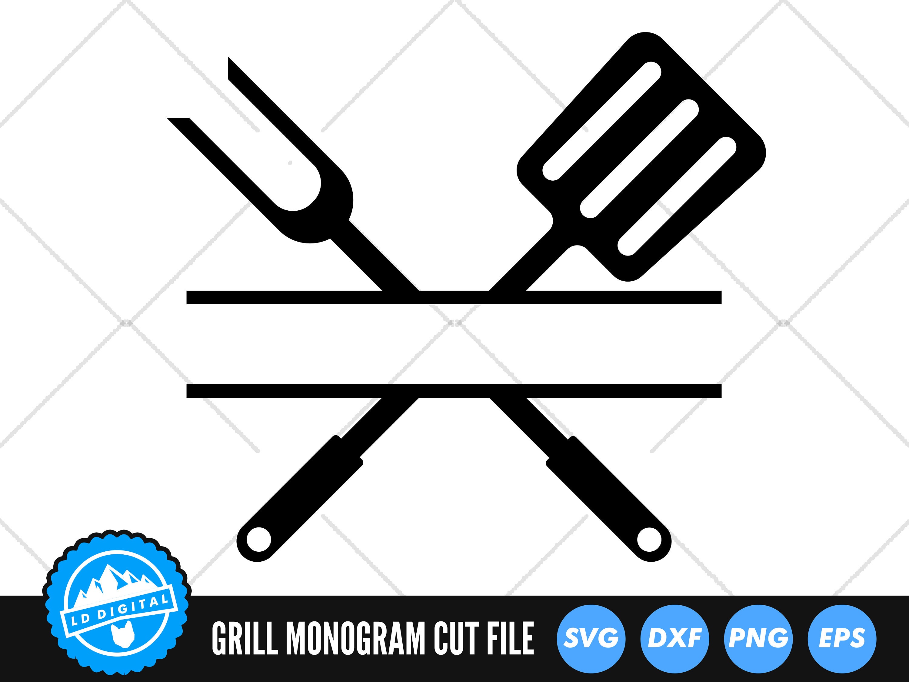 BBQ Grill Utensils Monogram SVG Files Crossed Grill and Spatula SVG Cut ...