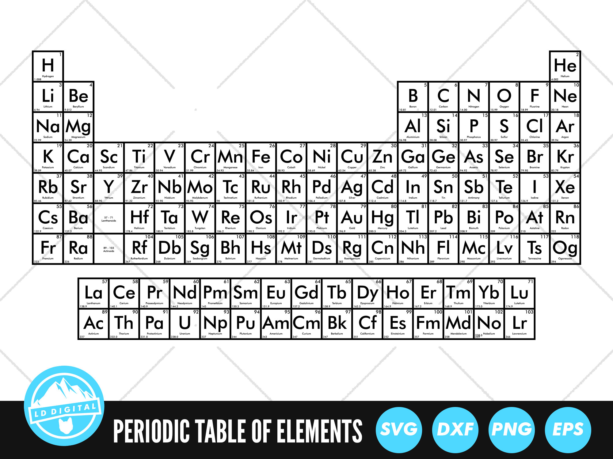 118 Periodic Table of Elements SVG Files | Chemistry Elements Cut Files ...