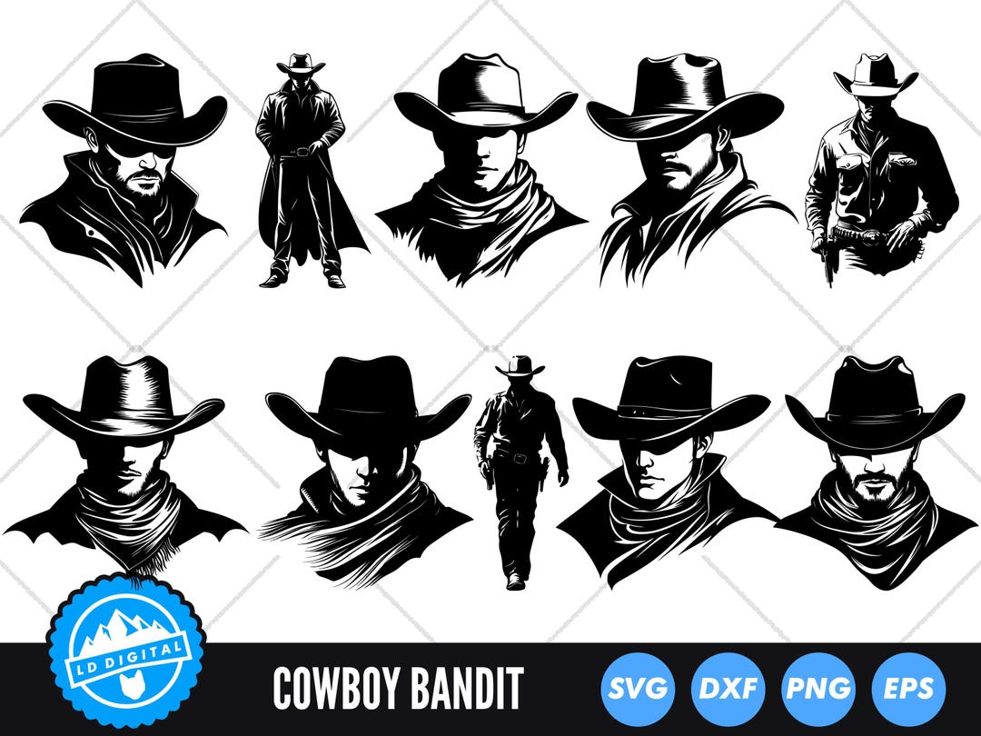 Cowboy Bandit SVG, Western Outlaw Clipart, Bandit Silhouette, Wild West ...