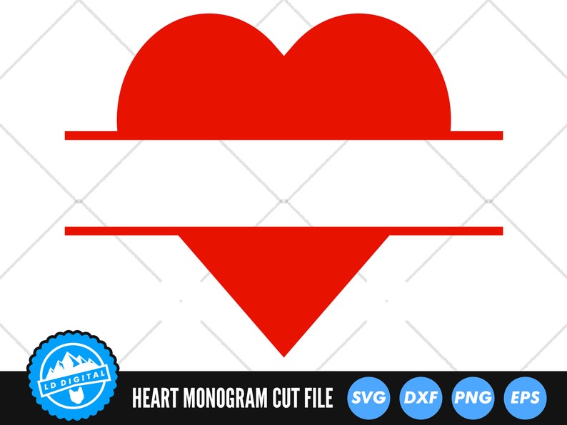 Heart Monogram SVG Files | Split Heart Cut Files | Split Heart Text ...