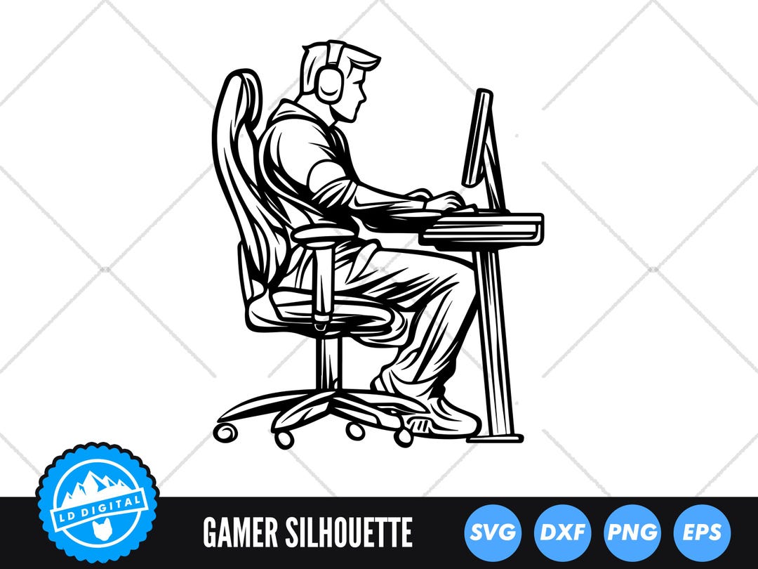 Gamer SVG Cut File, Gaming Desk Silhouette Clipart, PC Gamer PNG ...