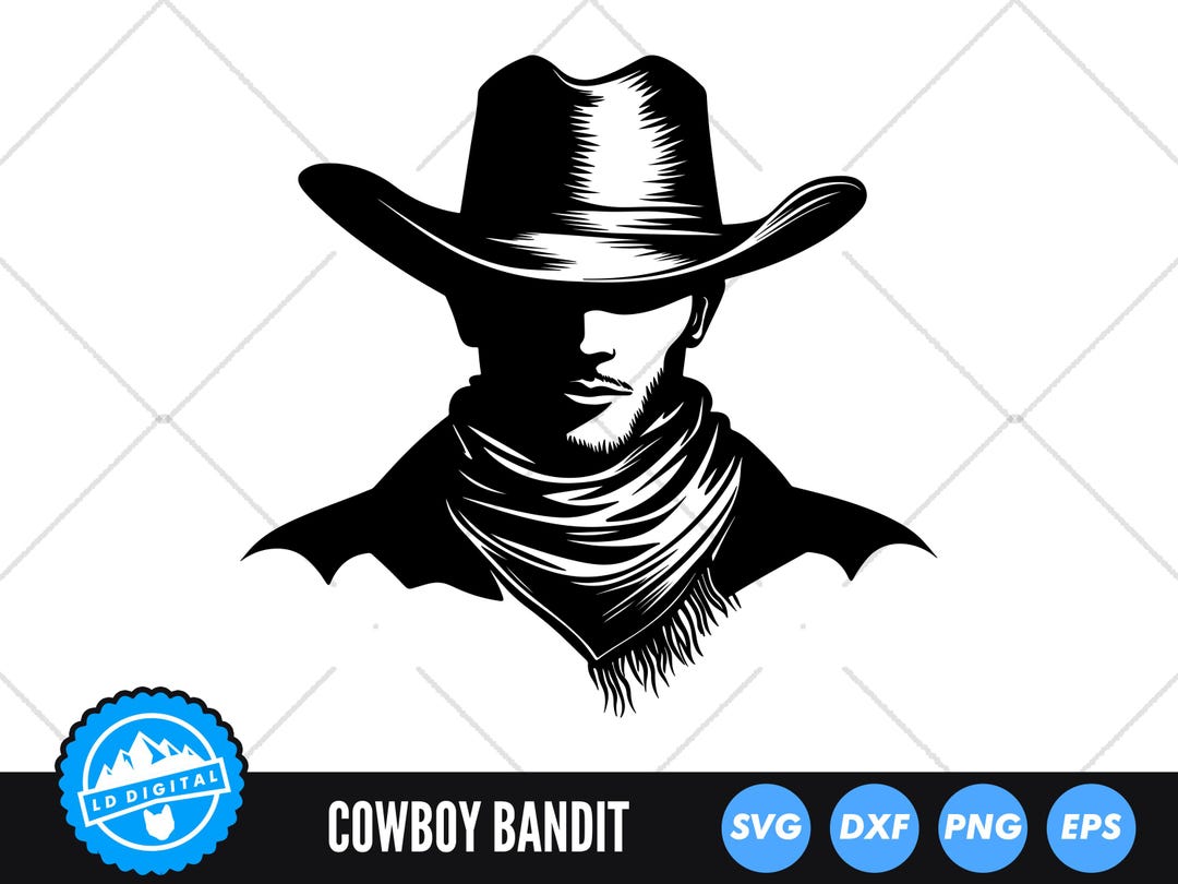 Cowboy Bandit SVG, Western Outlaw Clipart, Bandit Silhouette, Wild West ...