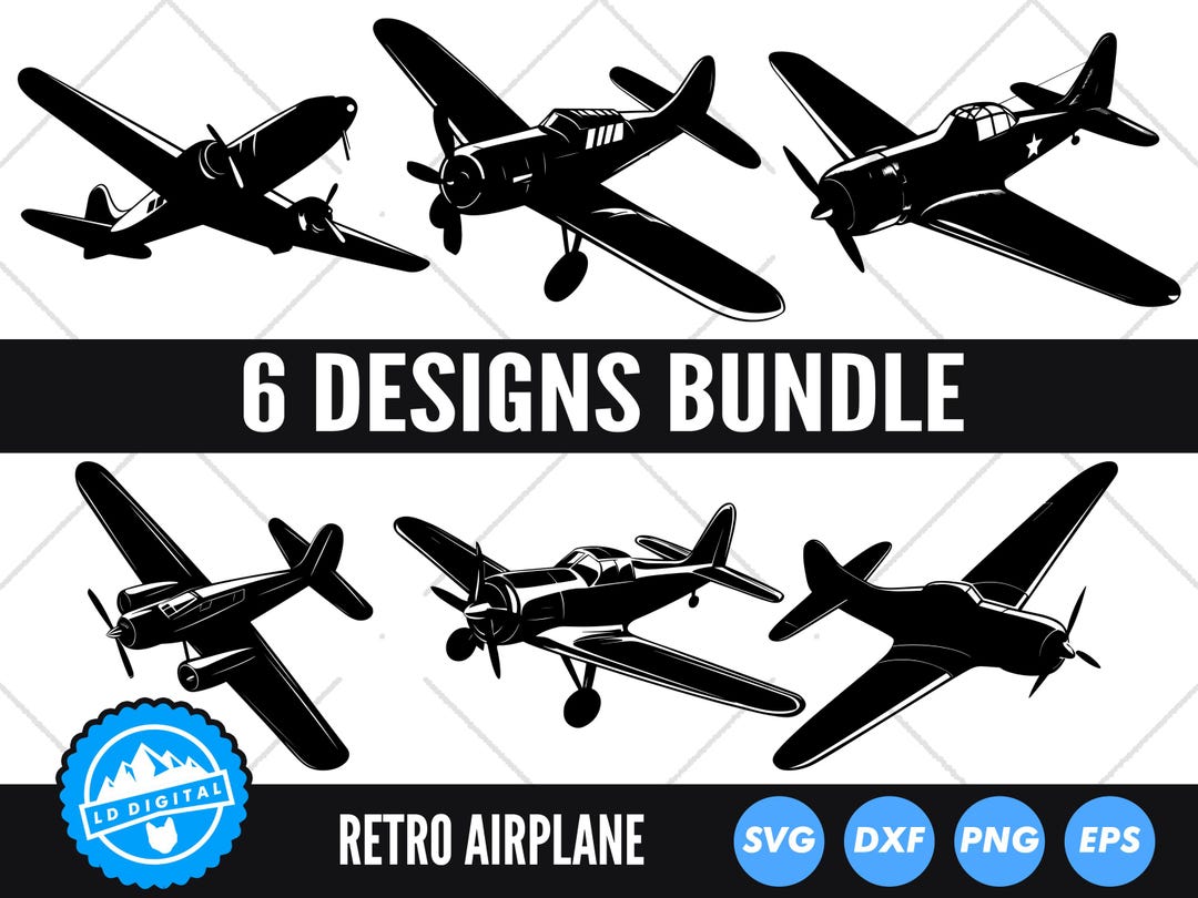 Retro Airplane SVG Cut File, Propeller Plane Silhouette Clipart, Old ...