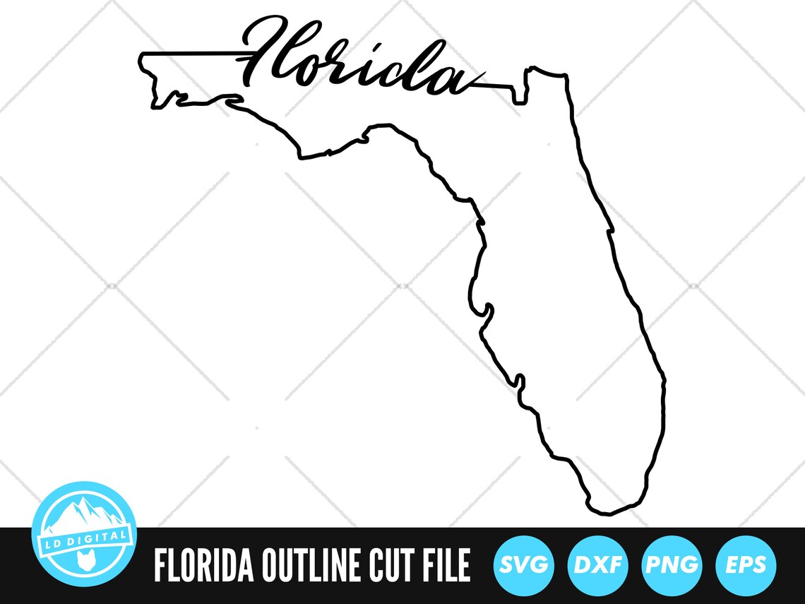 Florida Outline with Text SVG Files Florida Cut Files | Etsy