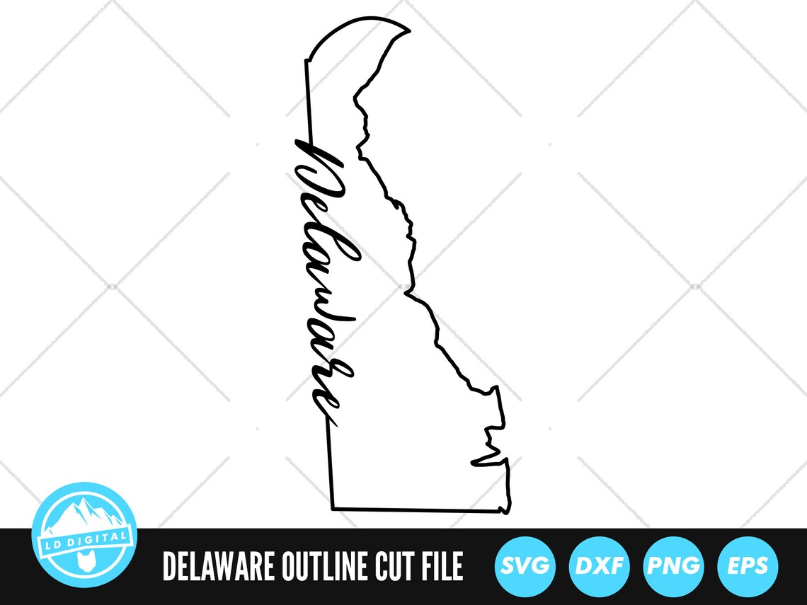 Delaware Outline With Text SVG Files Delaware Cut Files | Etsy