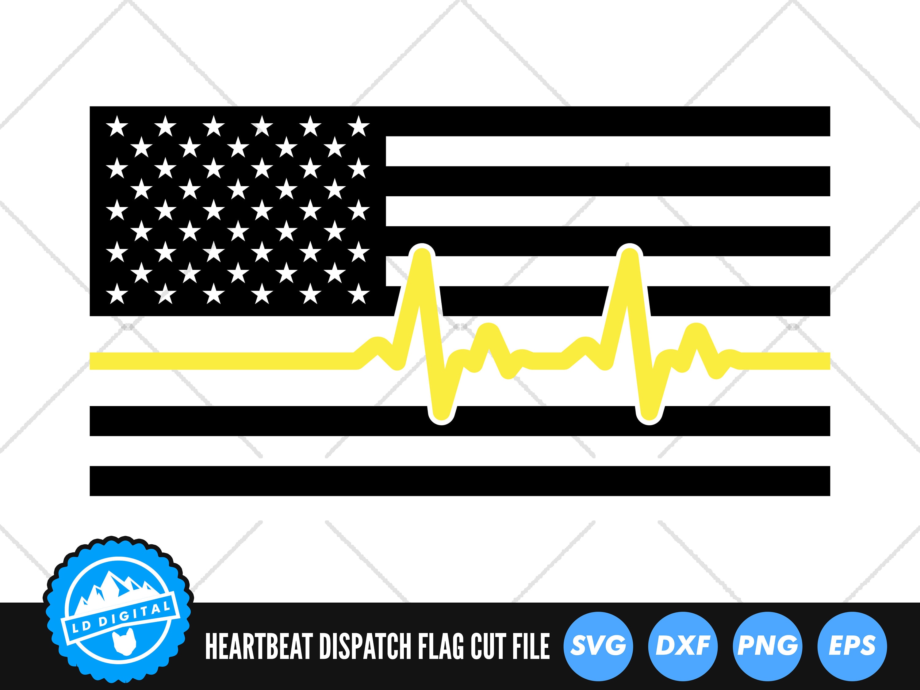 Dispatch Flag Heartbeat Line SVG Files | Thin Yellow Line Cut Files ...