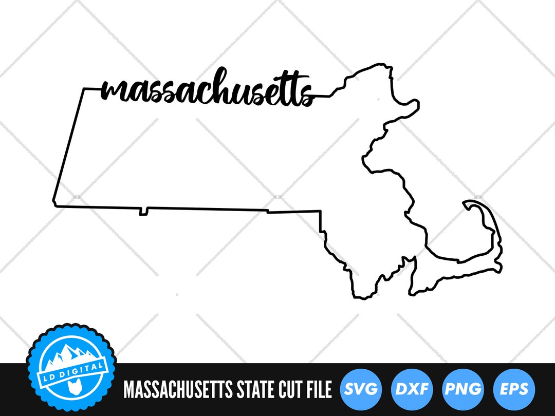Massachusetts Outline With Text SVG Files | Massachusetts Cut Files ...